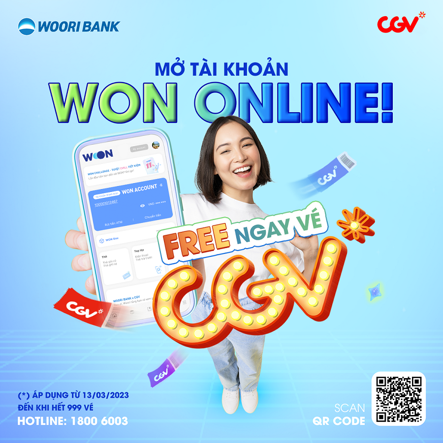 WOORI x CGV – ƯU ĐÃI KHỦNG CHO KHÁCH HÀNG MỞ TÀI KHOẢN WON ONLINE!