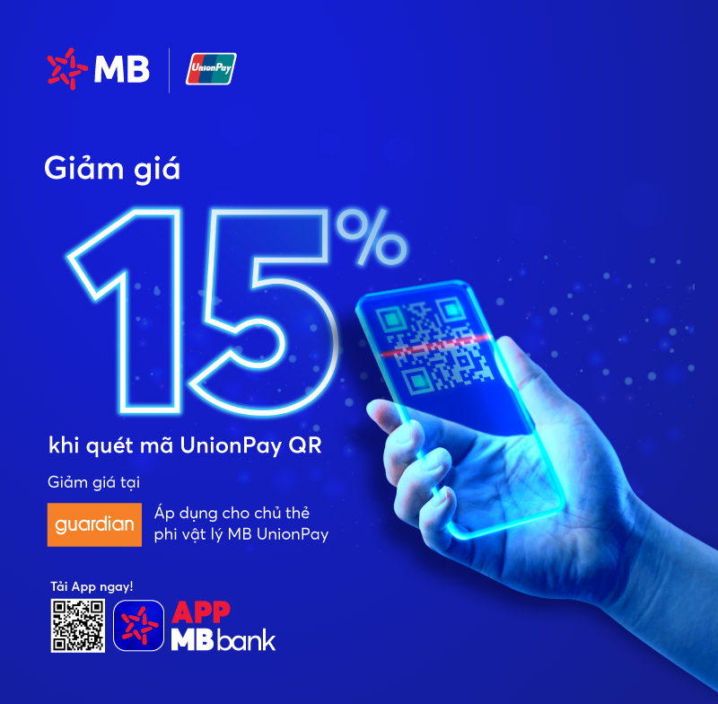 Giảm ngay 15% khi quét mã UnionPay trên App MBBank